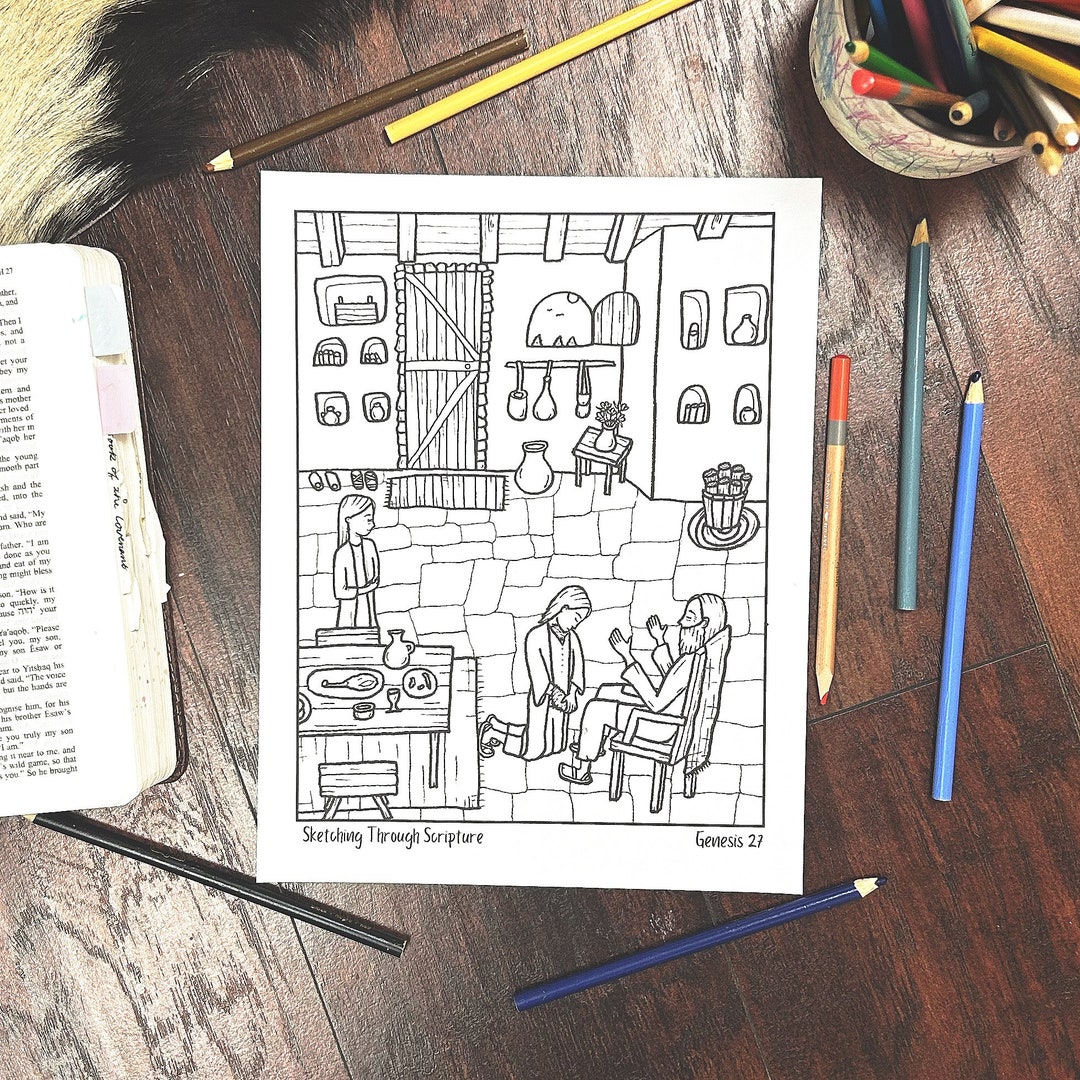 Genesis 27 Isaac Blesses Jacob Story Bible Coloring Page PDF for Bible ...
