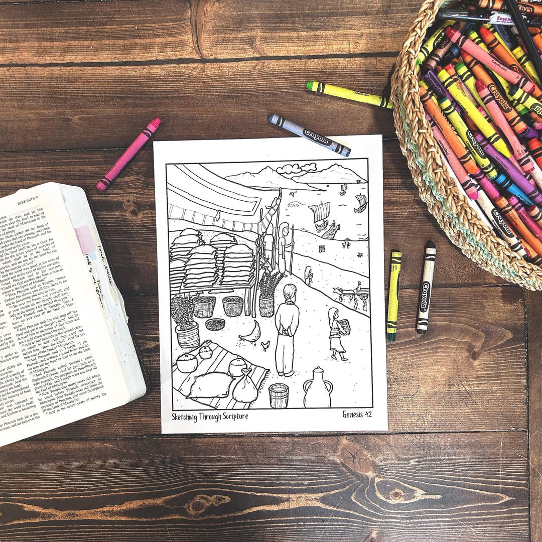 Genesis 42 Joseph Sells Grain in Egypt Story Bible Coloring Page PDF ...