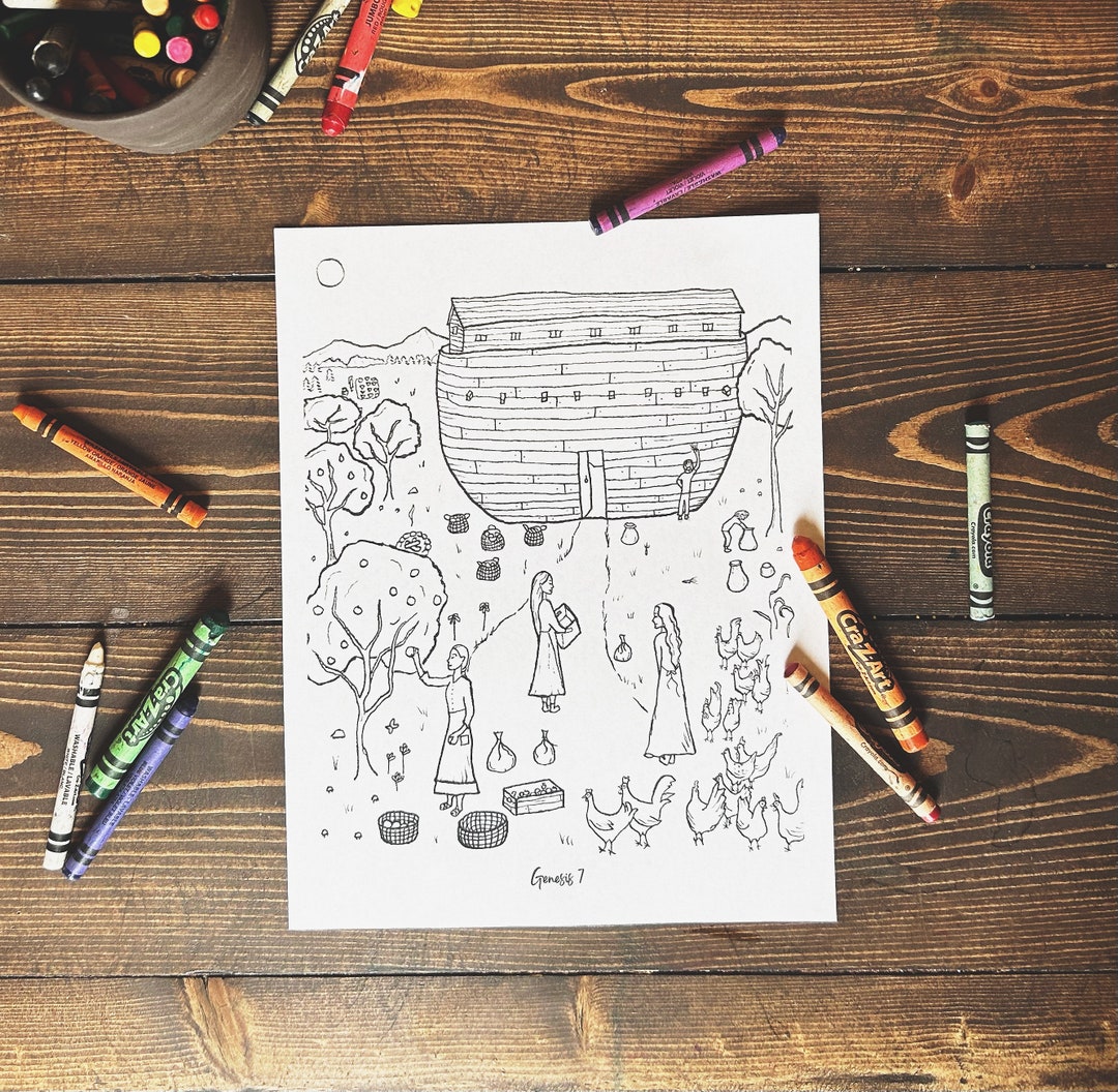 Genesis 7 Noahs Ark Animal Story Scripture Coloring Page Printable for ...