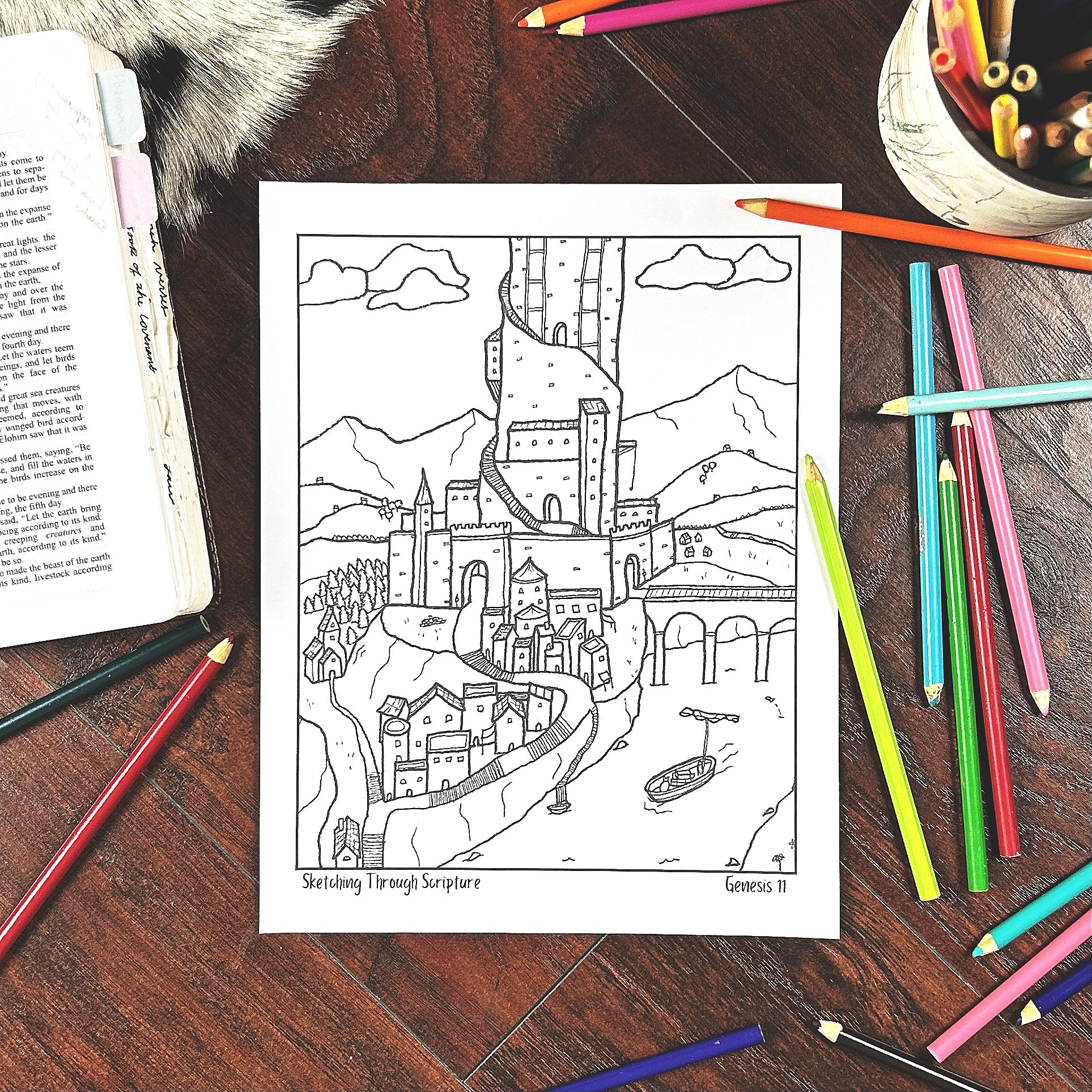 Genesis 11 Tower of Babel Kids Story Bible Coloring Page Printable for ...