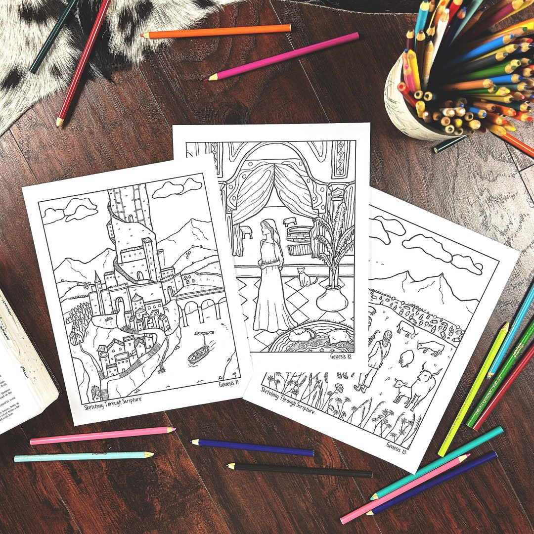 Genesis 11, 12, 13 Bible Story Coloring Pages PDF: Tower of Babel ...