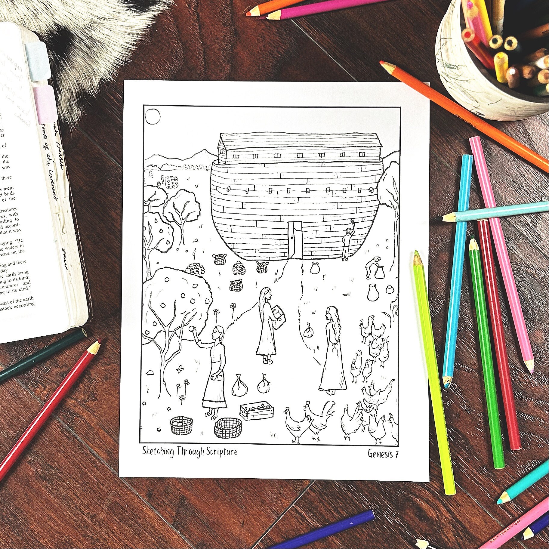 Genesis 7 Noahs Ark Animal Story Scripture Coloring Page Printable for ...