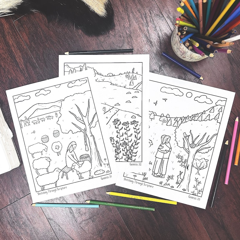 Genesis 31, 32 and 33 Bible Coloring Page Printable: Jacob Flees Laban ...