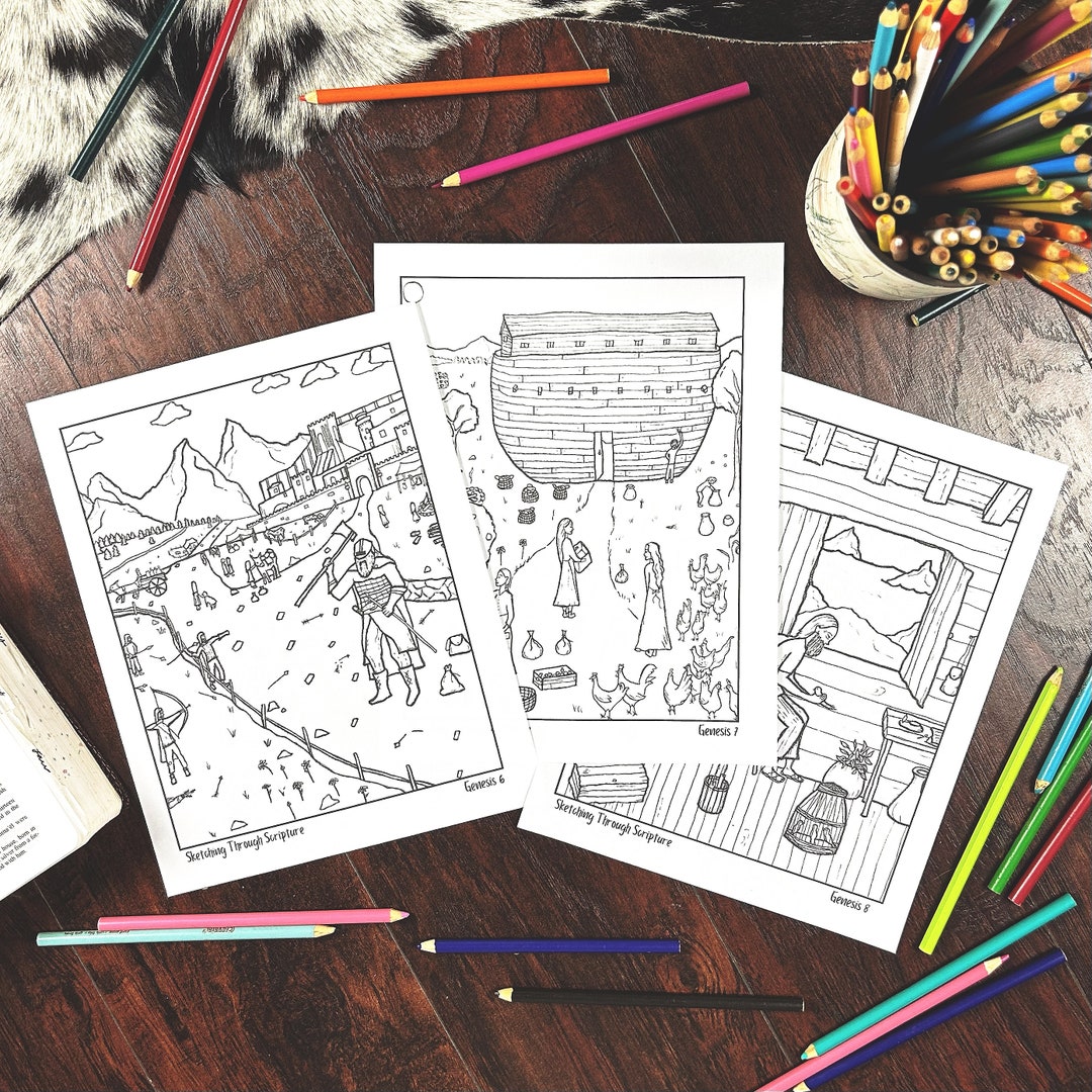 Genesis 6, 7 and 8 Bible Story Coloring Pages PDF: The Giants and ...