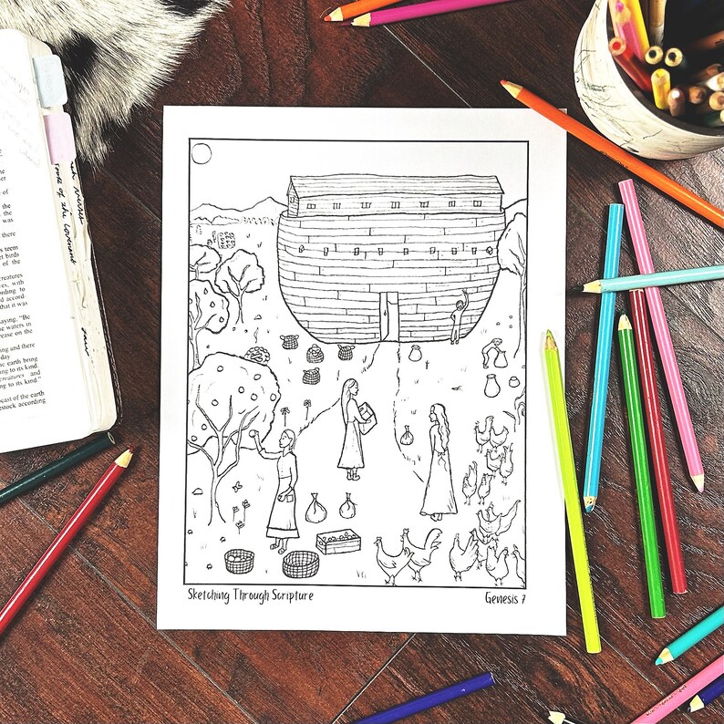 Genesis 7, 8 and 9 Bible Story Coloring Pages PDF: Noah's Ark, Noah ...
