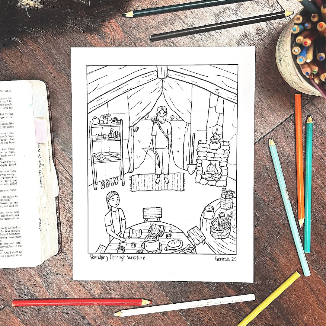 Genesis 25 Jacob and Esau Story Bible Coloring Page Printable for Bible Lesson, Children Torah ...