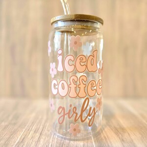 Iced Coffee Glass Cup,16 Oz Girly Cup With Lid and Straw,cute Pink ...