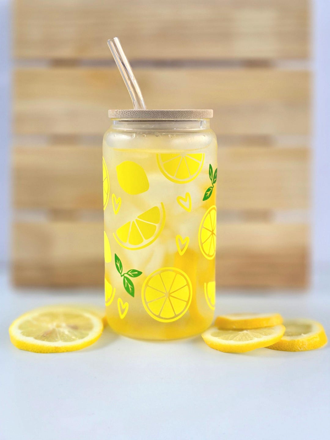 Lemonade Glass Cup: 16oz Citrus Drink Tumbler With Bamboo Lid - Etsy
