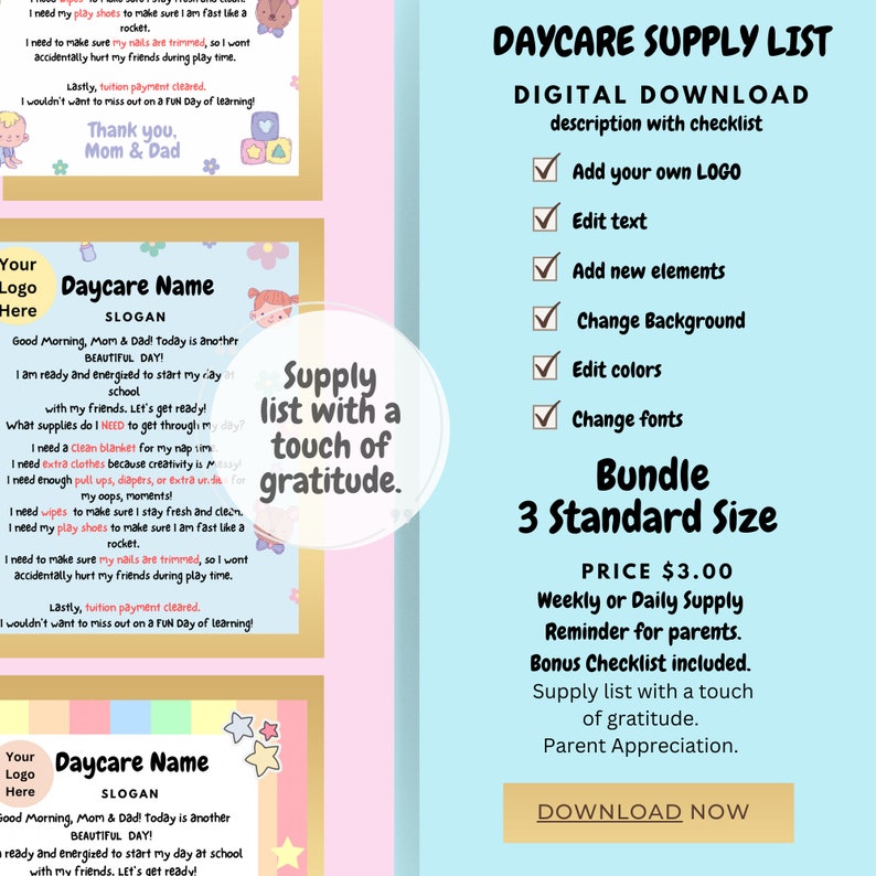 Daycare Supply List, Daycare Flyer Supply List, Daycare - Etsy