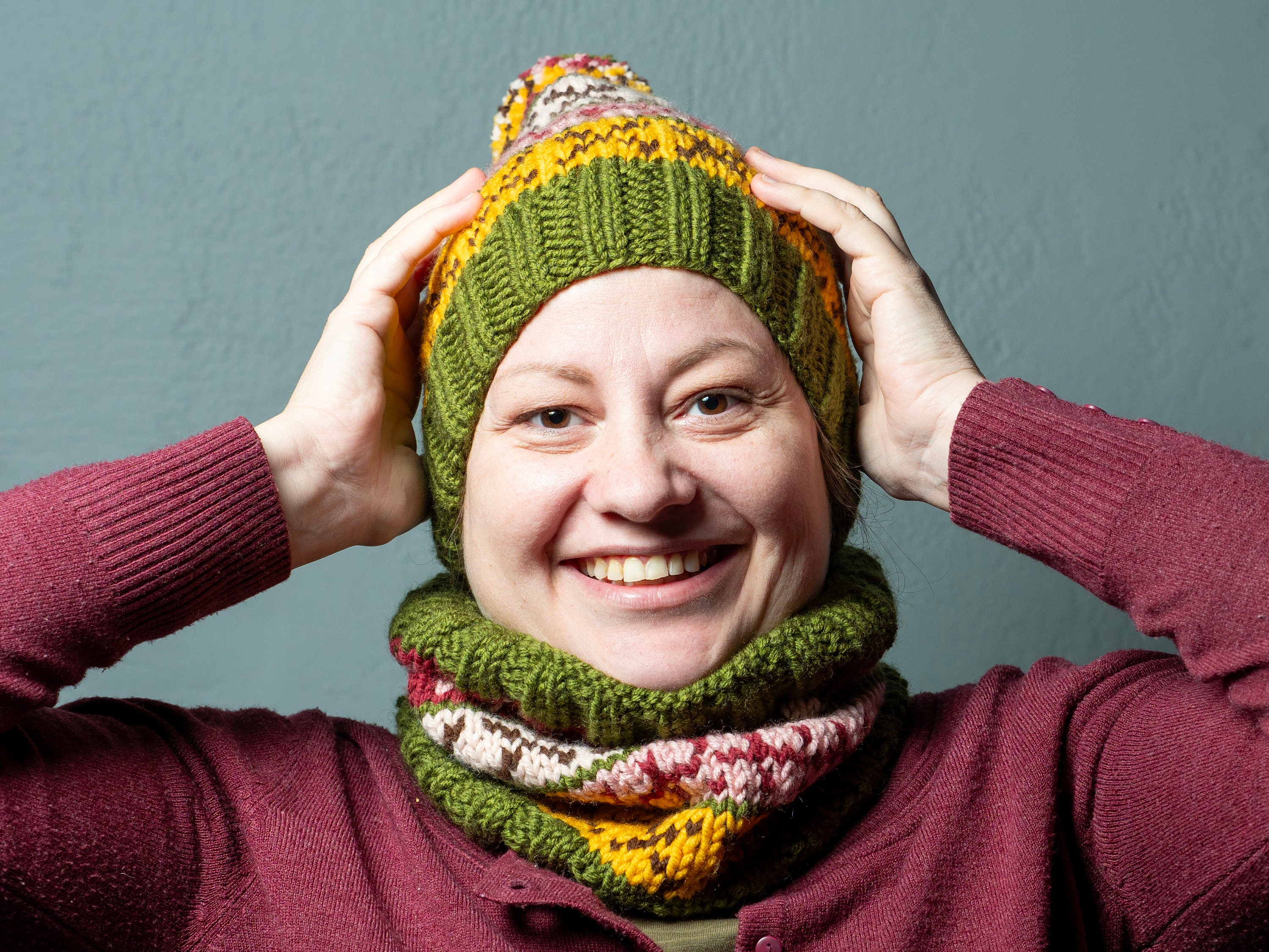 Multicolor Beanie and Neck Scarf Set Hand Knit Neck Wear Anatolian ...