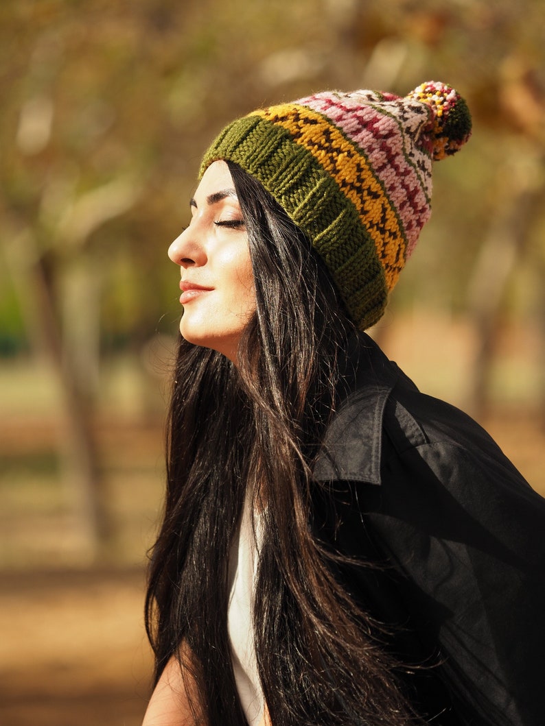 Multicolor Beanie and Neck Scarf Set Hand Knit Neck Wear Anatolian ...