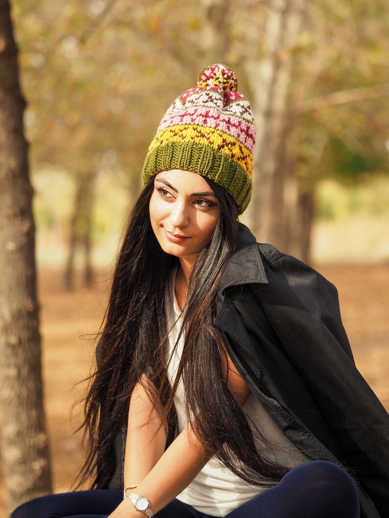 Multicolor Beanie and Neck Scarf Set Hand Knit Neck Wear Anatolian ...