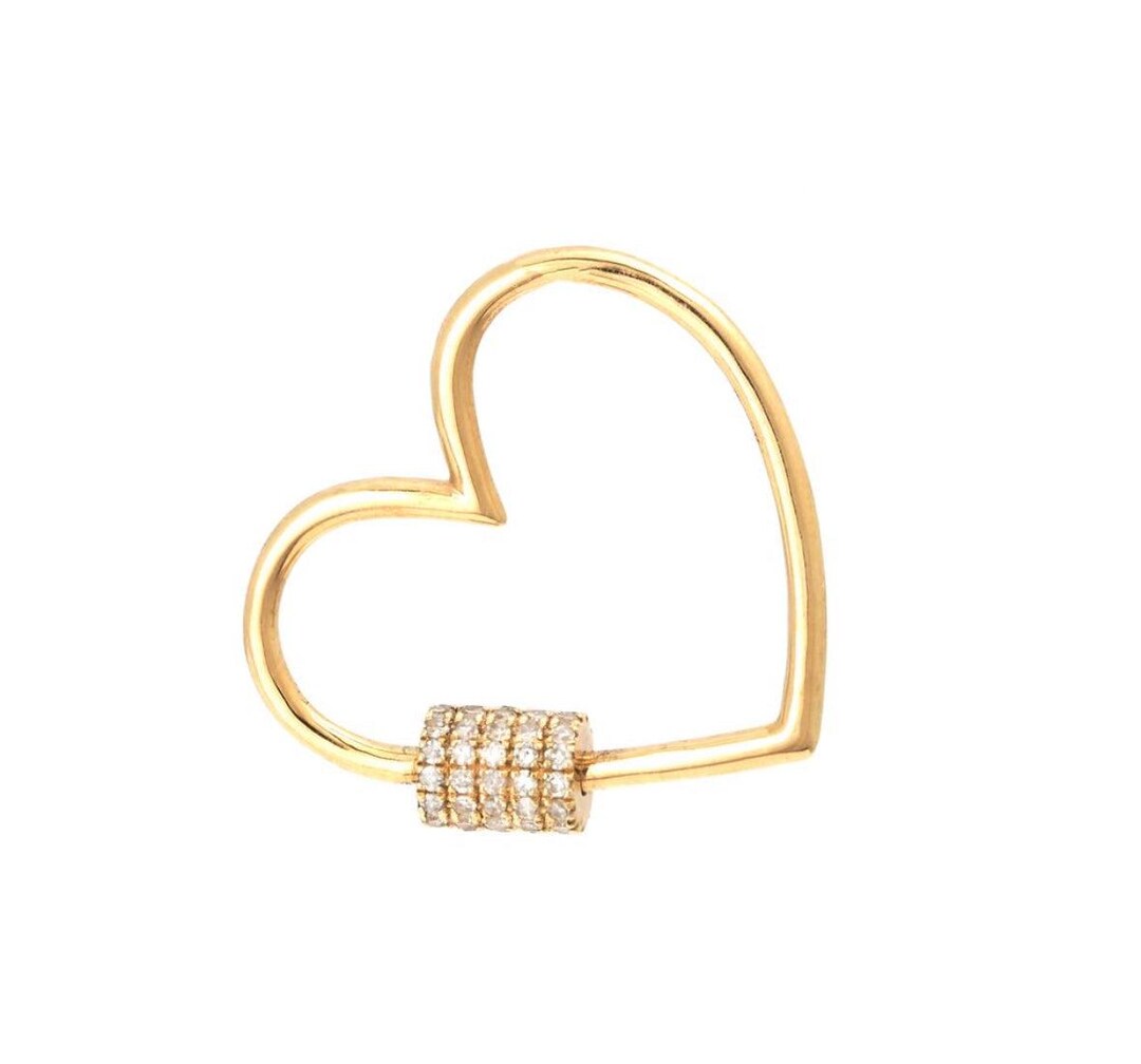 14K Yellow Gold Diamond Heart Connector Carabiner Charm Pendent - Etsy