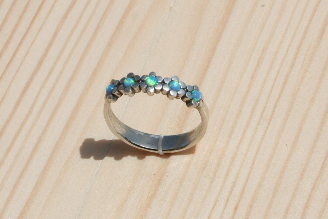 Five Blue Opal Stones 'forget Me Not' Sterling Silver Ring ...