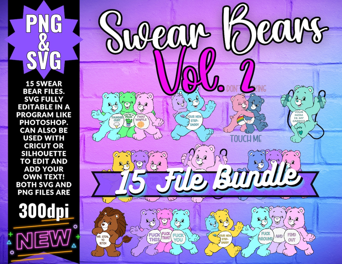 Swear Bears Vol. 2 - 300 Dpi PNG & SVG Fully Customizable Fan Art - Etsy