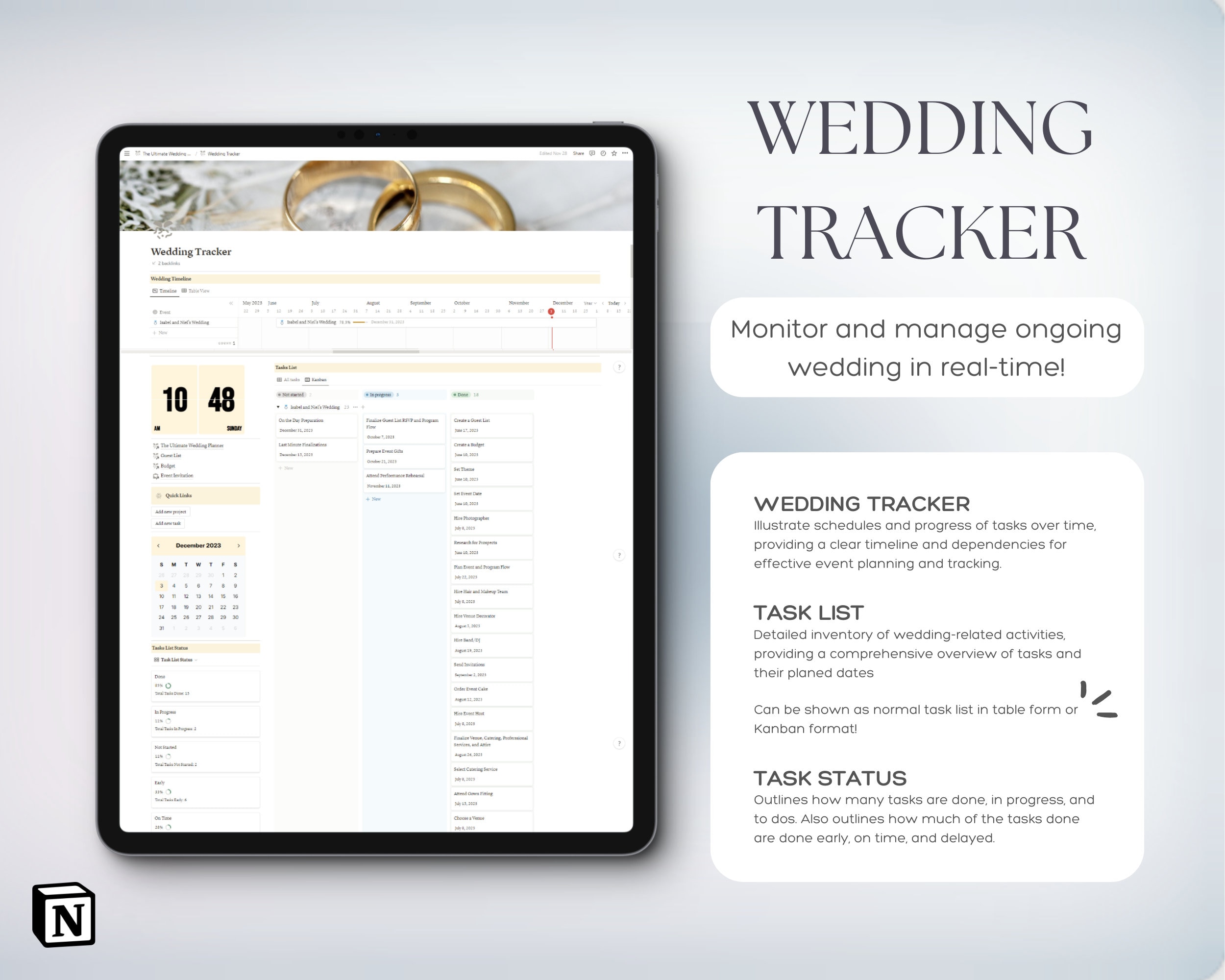 Ultimate Notion Wedding Planner With Gantt Chart | Notion Wedding ...