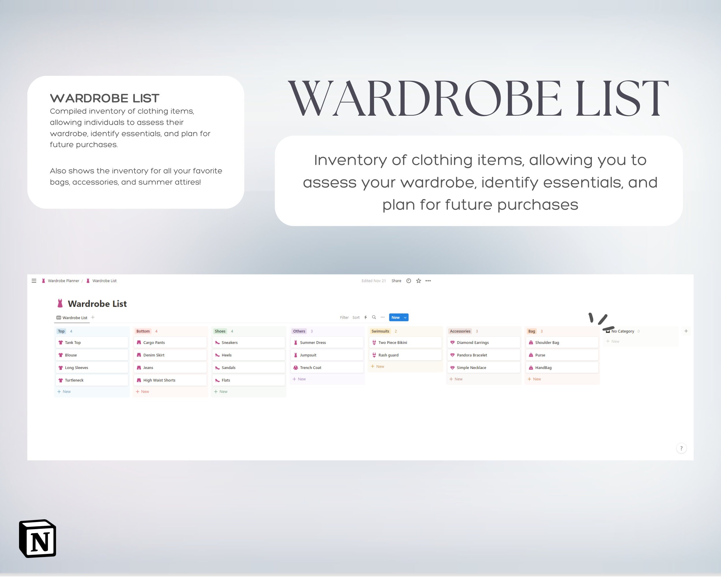 Notion Wardrobe Template Planner Laundry and Dry Clean Dashboard ...