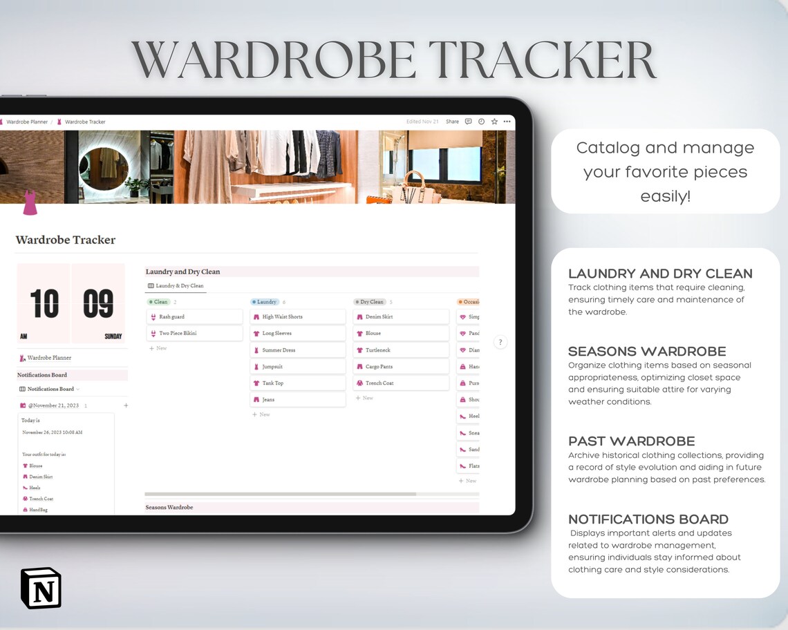 Notion Wardrobe Template Planner Laundry and Dry Clean Dashboard ...