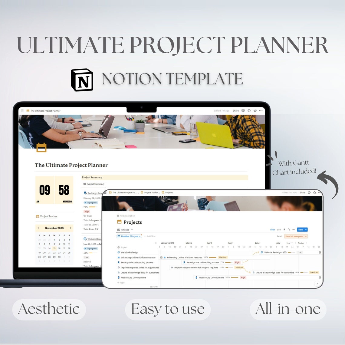 Ultimate Notion Project Management Planner With Gantt Chart | Notion Project Planner | Aesthetic ...