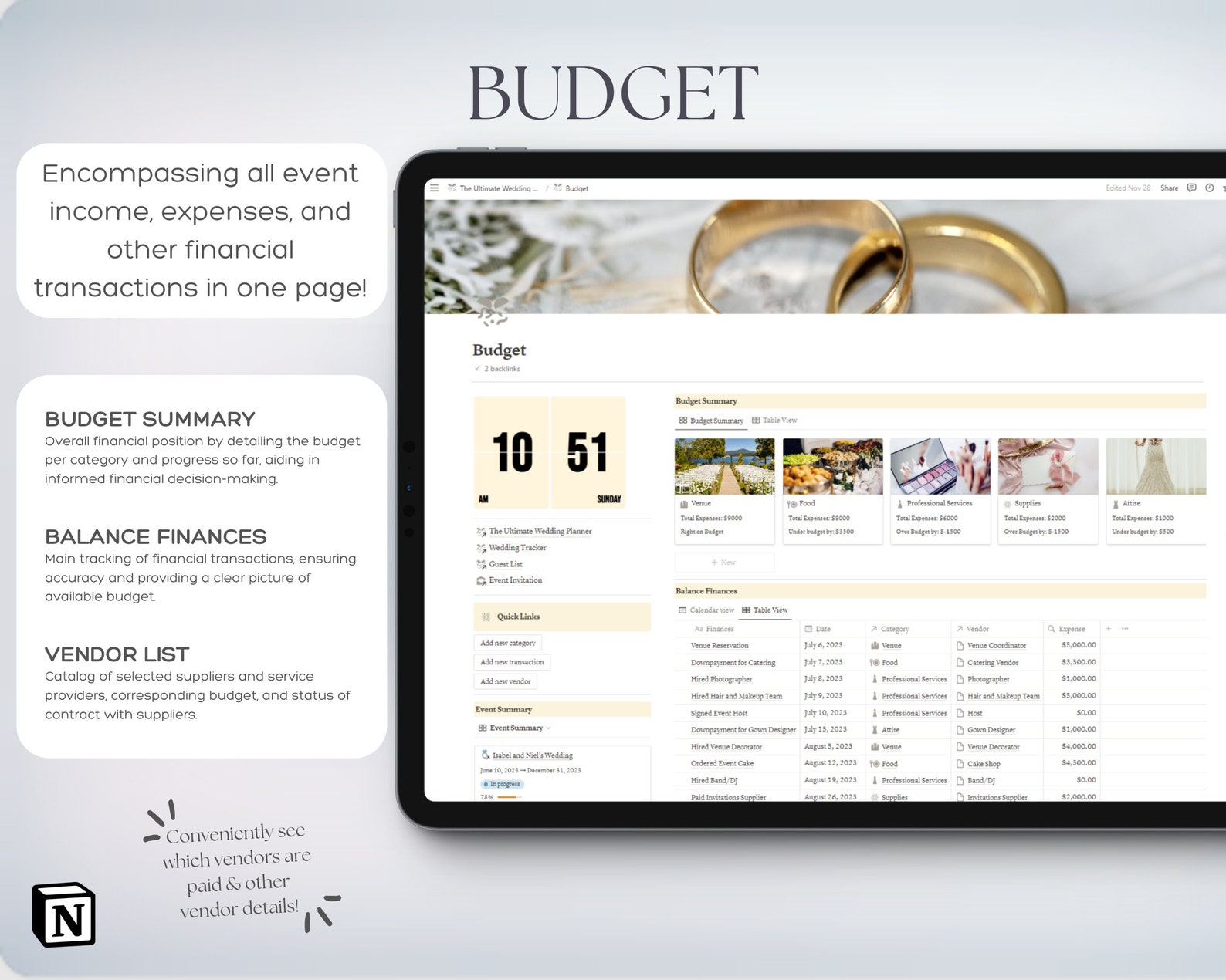 Ultimate Notion Wedding Planner With Gantt Chart | Notion Wedding ...
