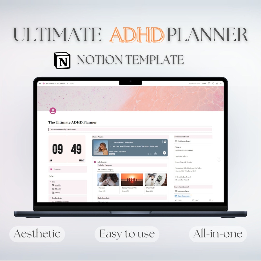 Ultimate Notion ADHD Template Planner | All in One Notion Dashboard ...