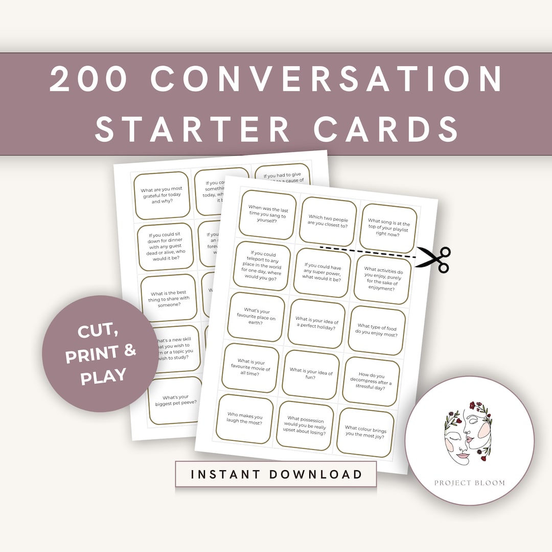 200 Printable Conversation Cards | Conversation Starters | Icebreaker ...