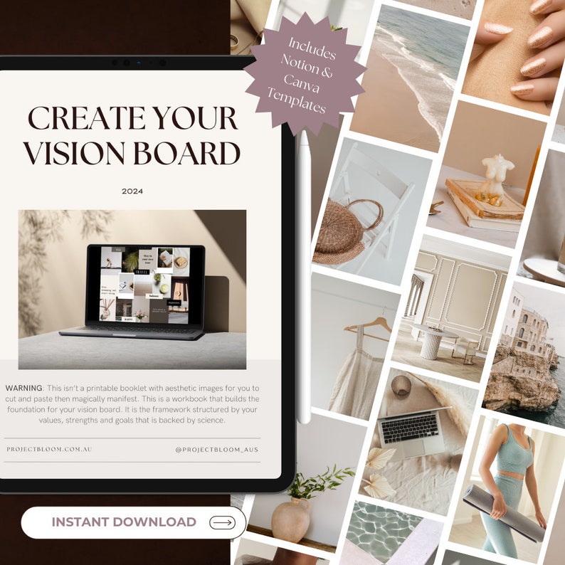 Printable Workbook 2024 Vision Board Vision Board Kit Goals Template ...