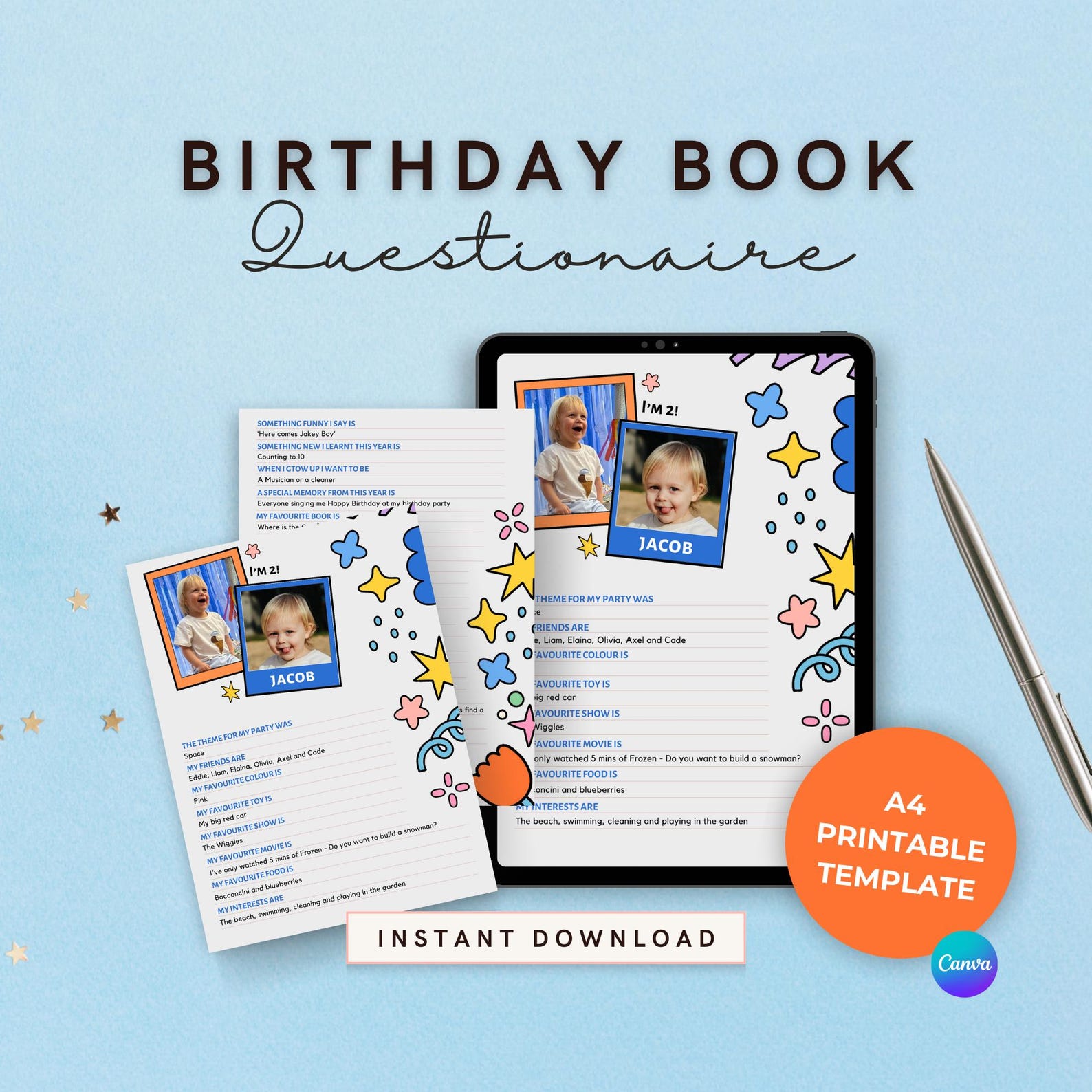 Birthday Book Questionnaire | Keepsake Birthday Book for Kids ...