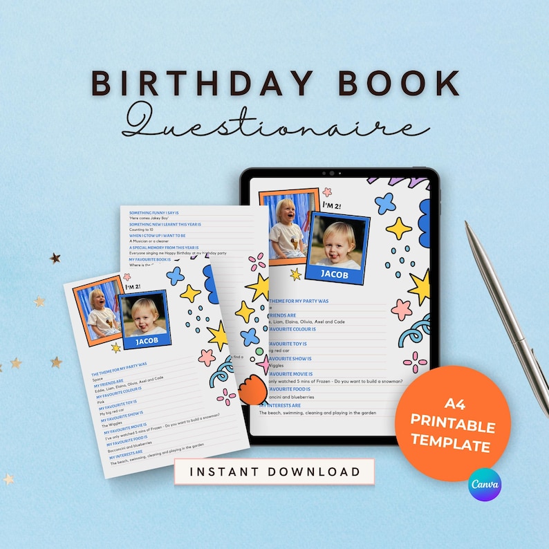 Birthday Book Questionnaire | Keepsake Birthday Book for Kids ...