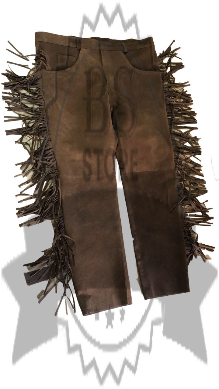 Native Men Traditional Style Cowhide Leather Pant, Western Cowboy ...
