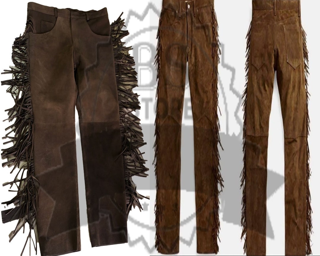 Native Men Traditional Style Cowhide Leather Pant, Western Cowboy ...