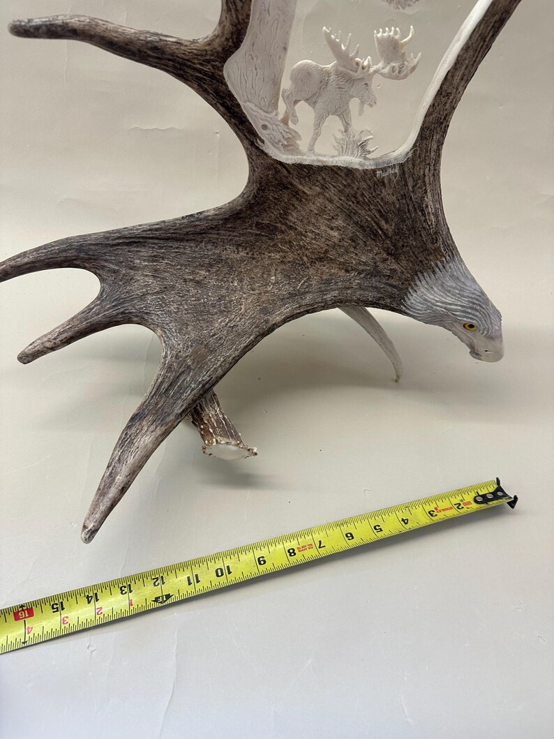 Hand-carved Moose & Eagle Sculpture, Real Moose Antler Art, Wildlife ...