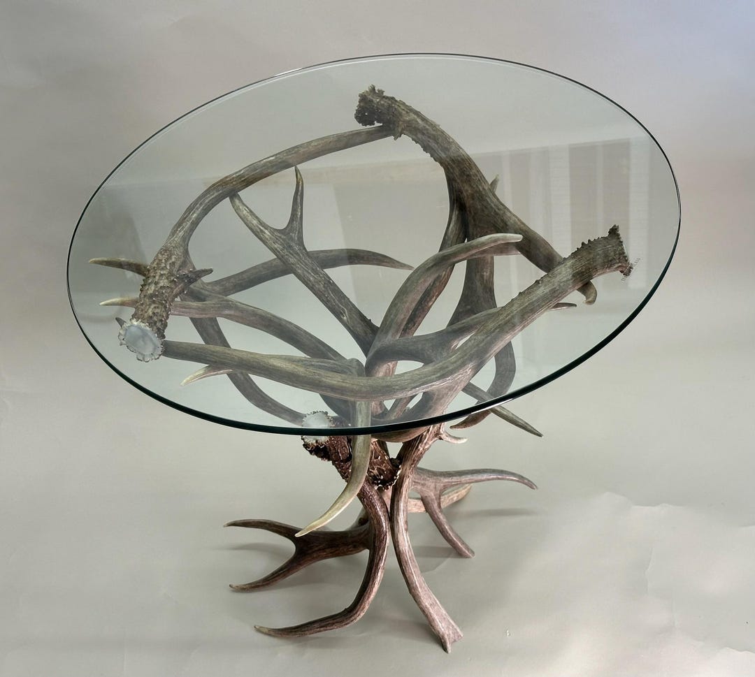 Real Mule Deer Antler End Table Furniture With Glass Top (rustic, Lodge ...
