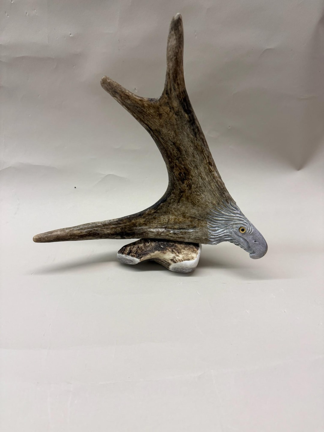 Real Moose Antler Hand Carved Eagle Head, Idaho Rustic Wildlife Decor ...