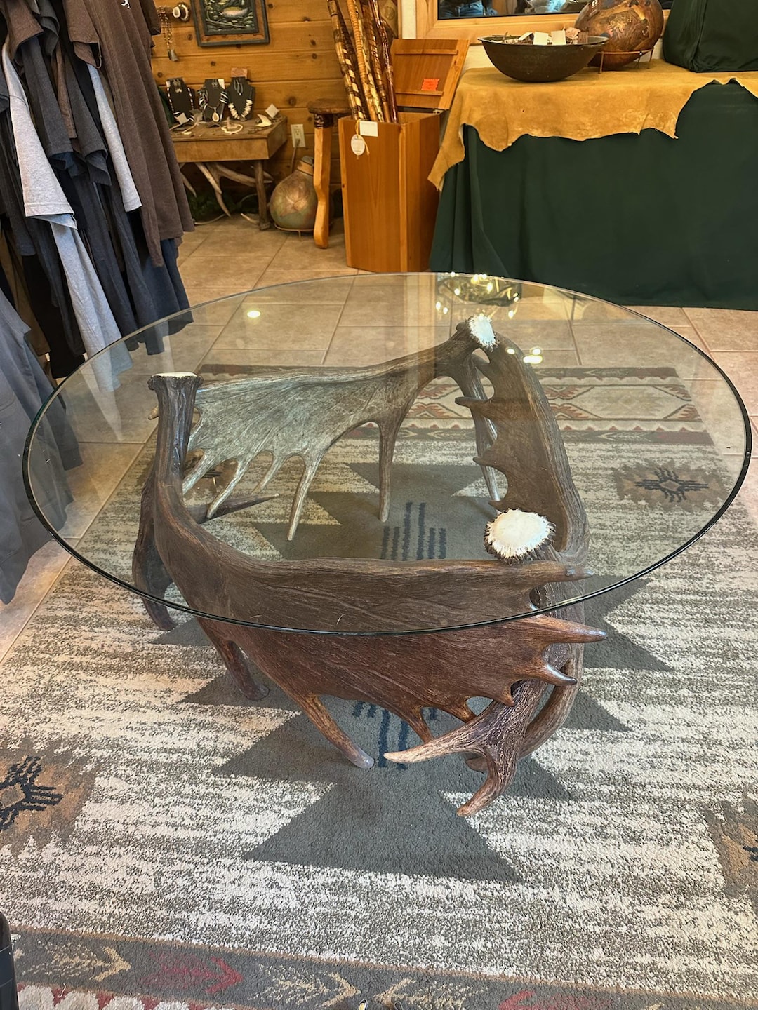 Real 3 Large Moose Antler Coffee Table With Glass Top (ready to Ship ...