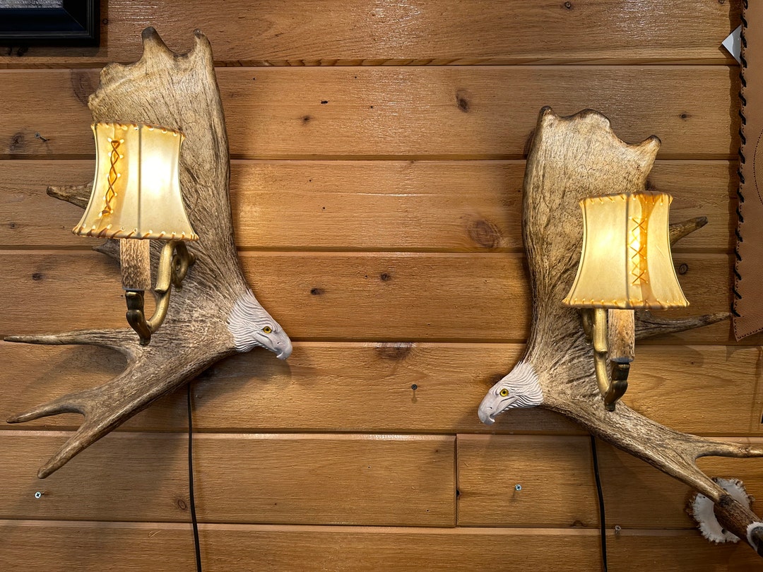 Real Moose Antler Sconce Large 30-31" Candelabra Lights With Rawhide ...