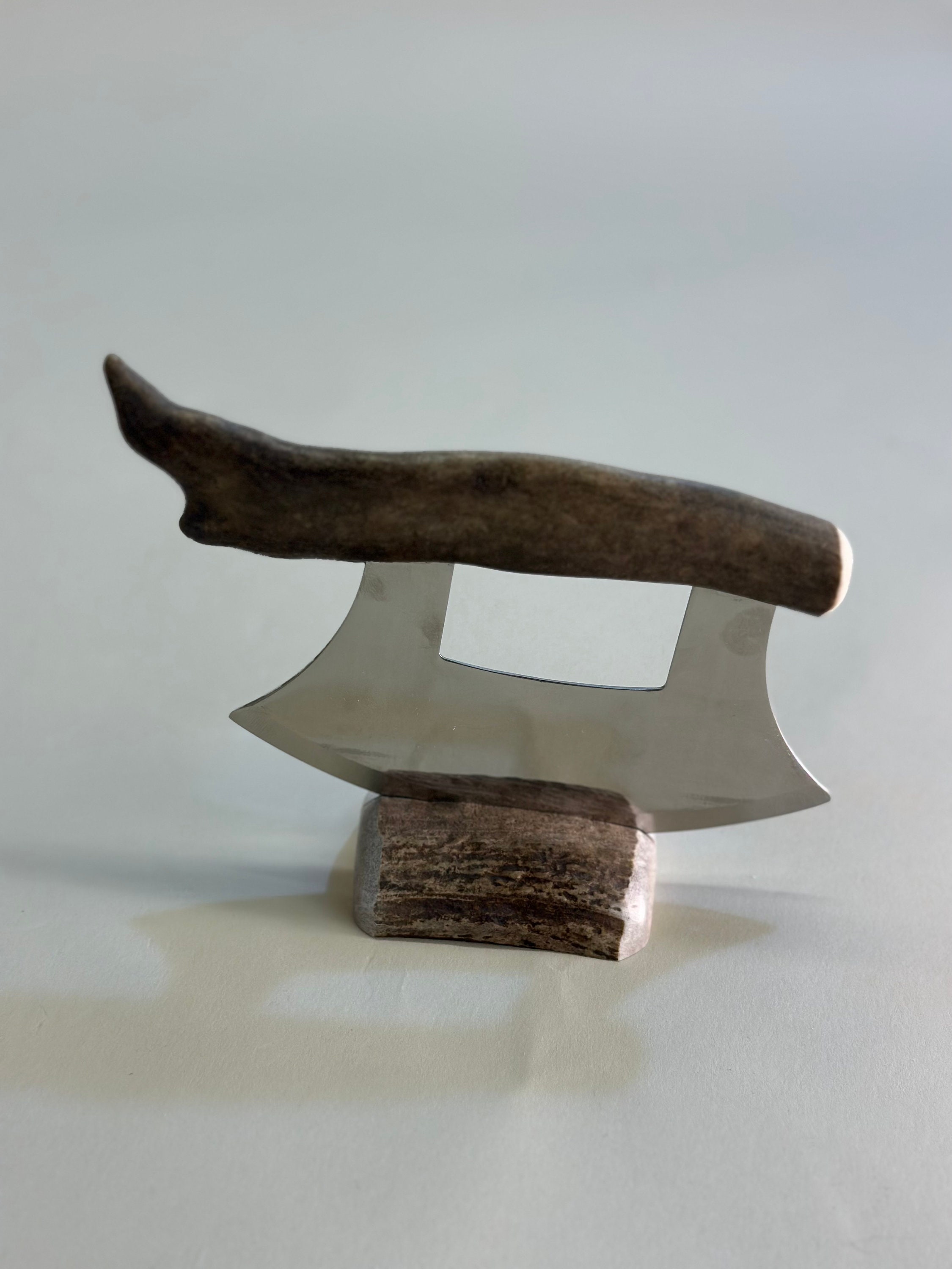Real Antler Ulu Knife (real Antler Handle, and Base) Unique Kitchen ...