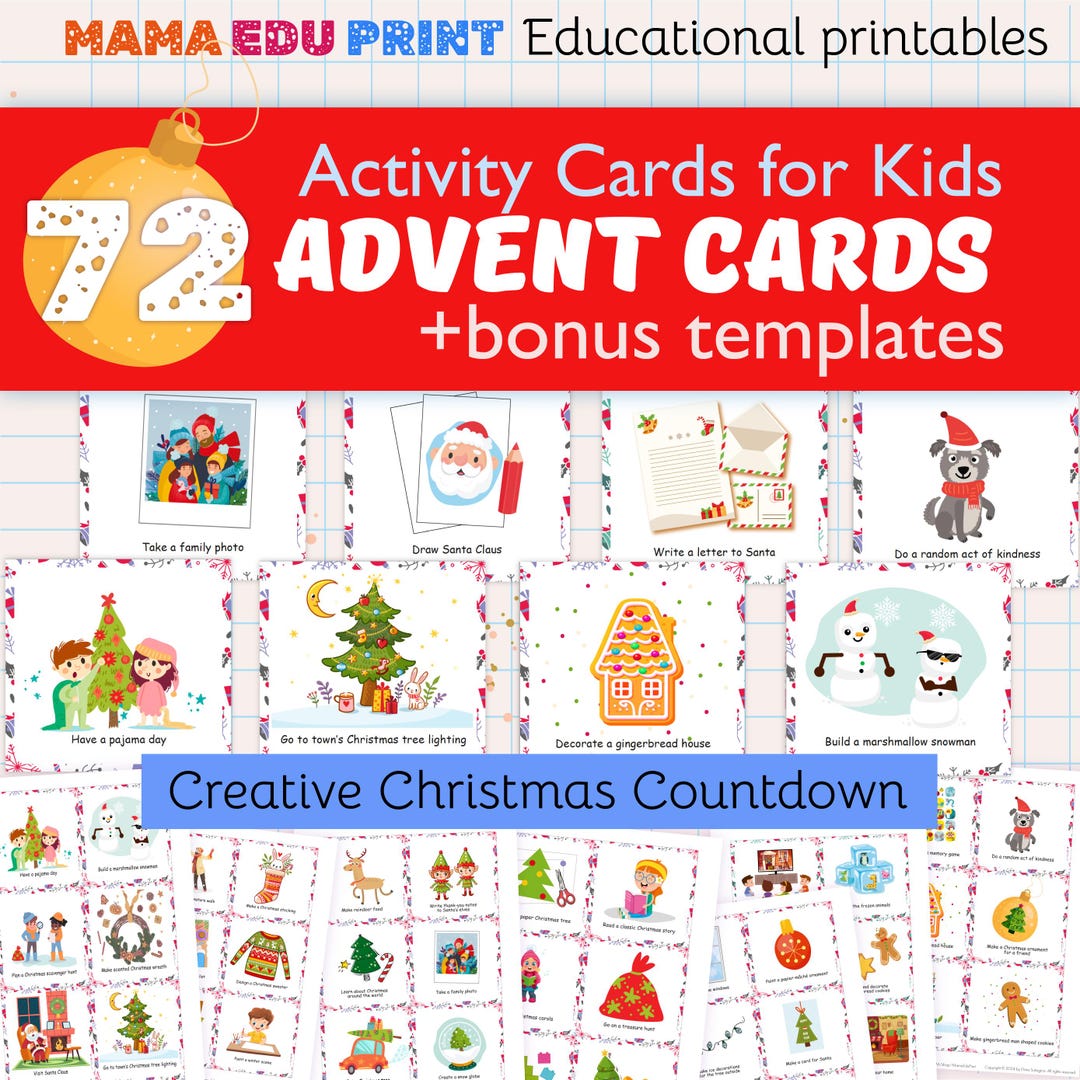 Printable Christmas Advent Activity Cards for Kids (72 Cards) - Etsy