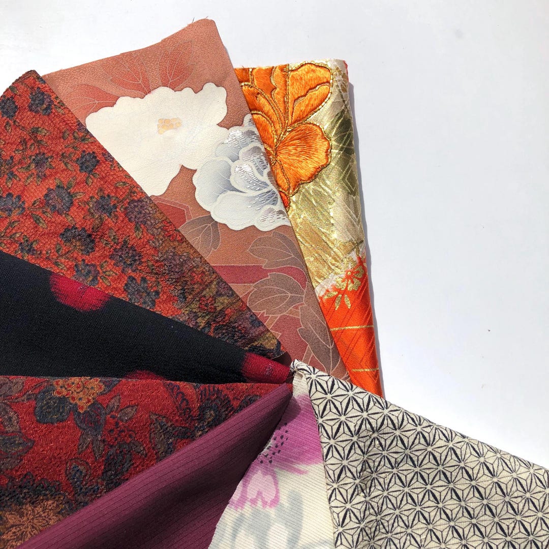 Lot 614 Japanese Kimono Silk Fabric Remnants for Quilting, Crafting, Patchwork Varying Designs ...