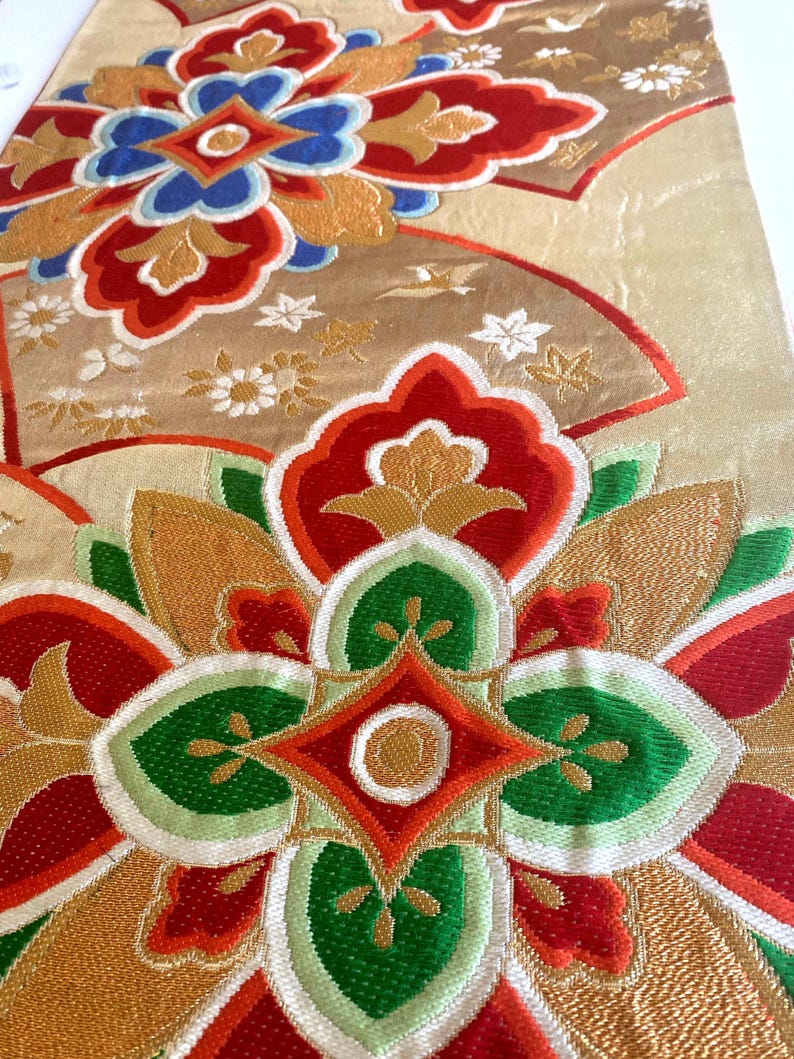 Gold Handcrafted Japanese Vintage Silk Obi for Kimono | One-of-a-kind ...