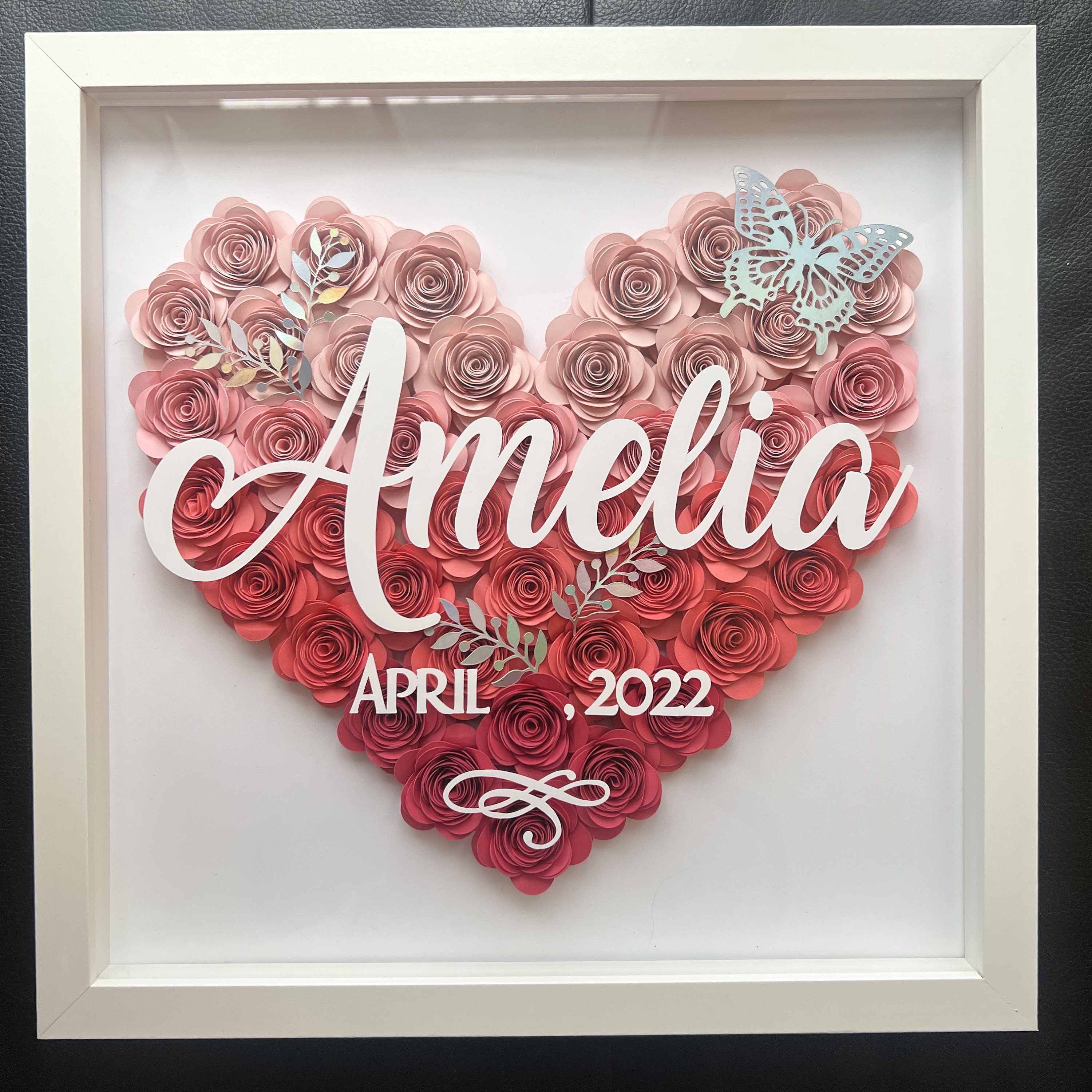 Personalized Name Shadow Box Custom Flower Shadow Box Birthday Anniversary Wedding Graduation ...