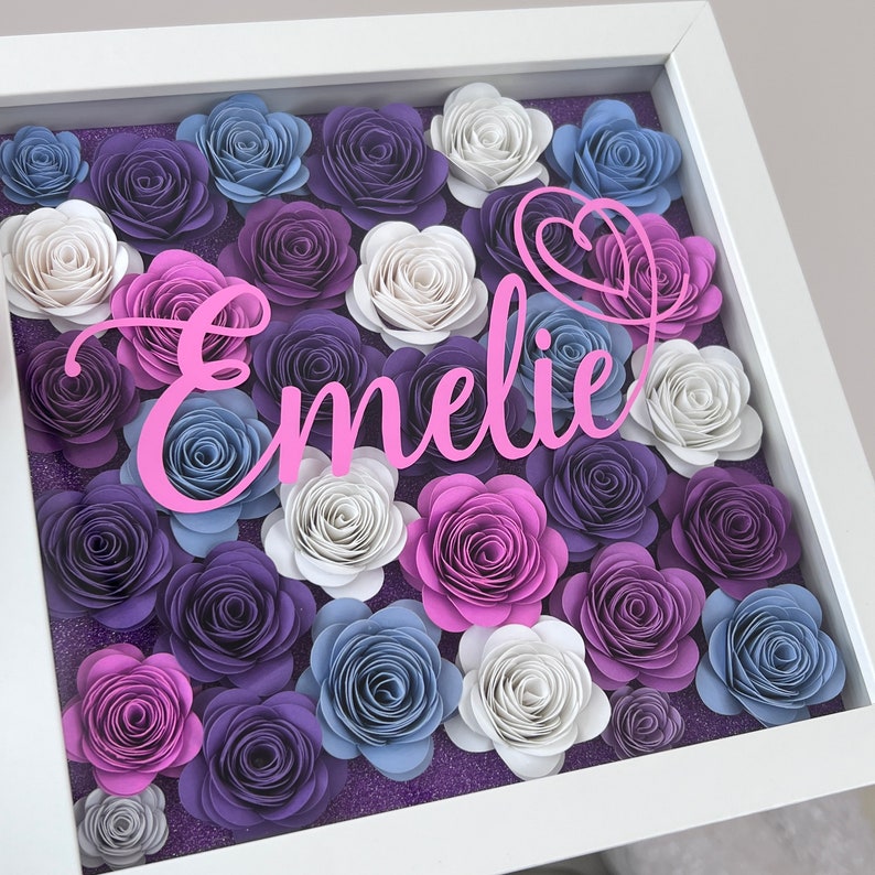 Personalized Name Shadow Box Custom Flower Shadow Box Birthday ...