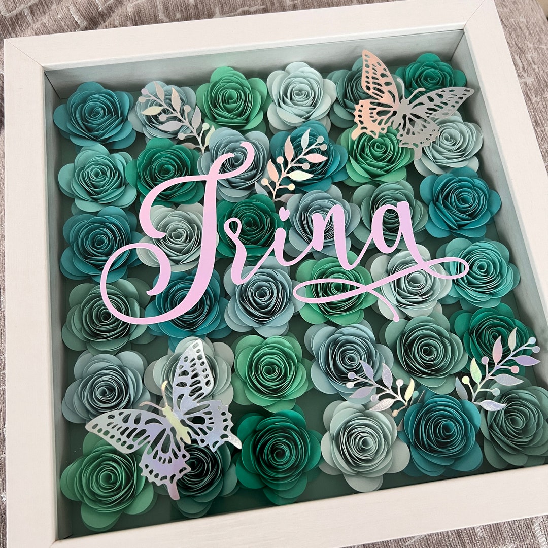 Personalized Name Shadow Box Custom Flower Shadow Box Birthday Anniversary Wedding Graduation ...