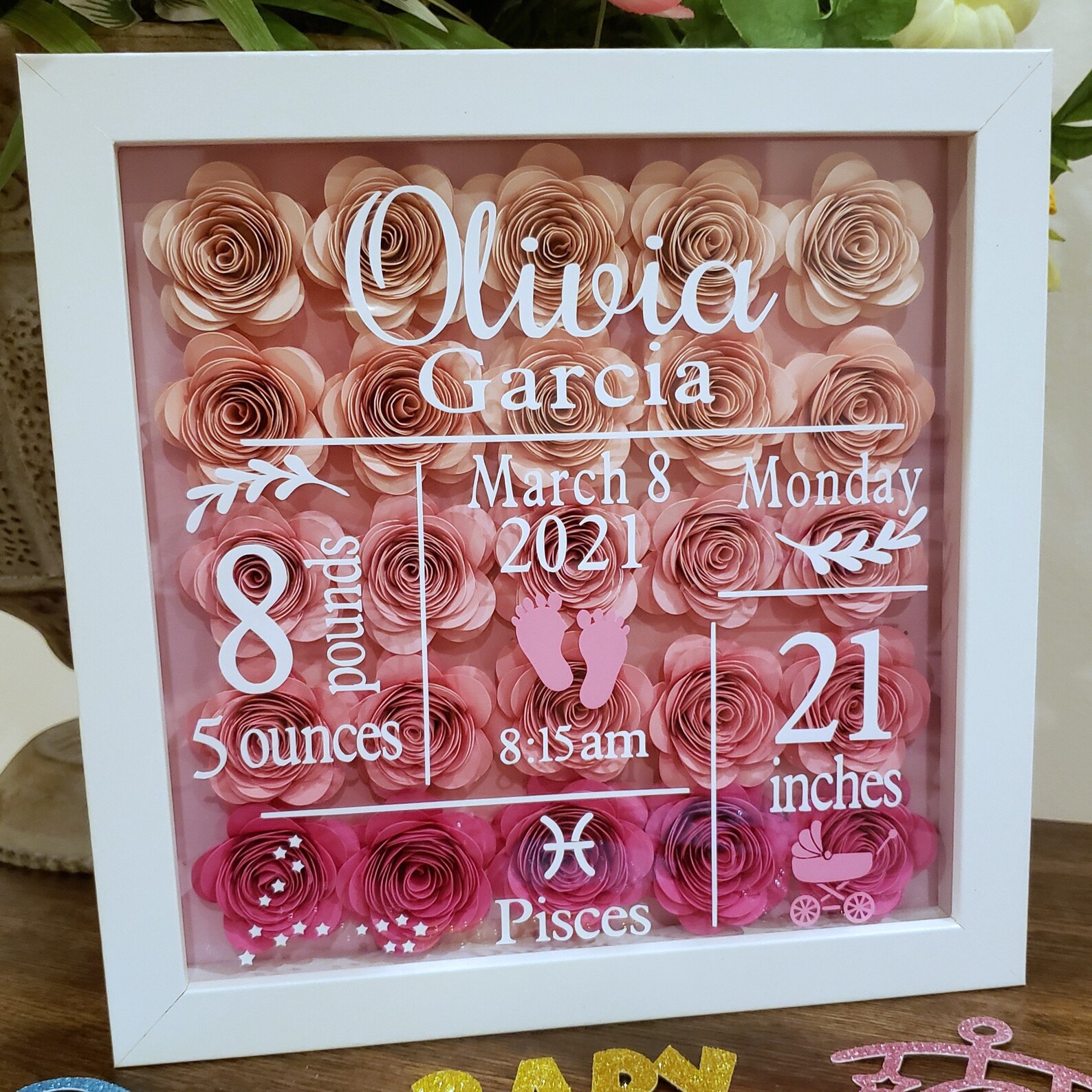 Baby Birth Stat Shadow Box Baby Announcement Custom Gift for Decorating ...