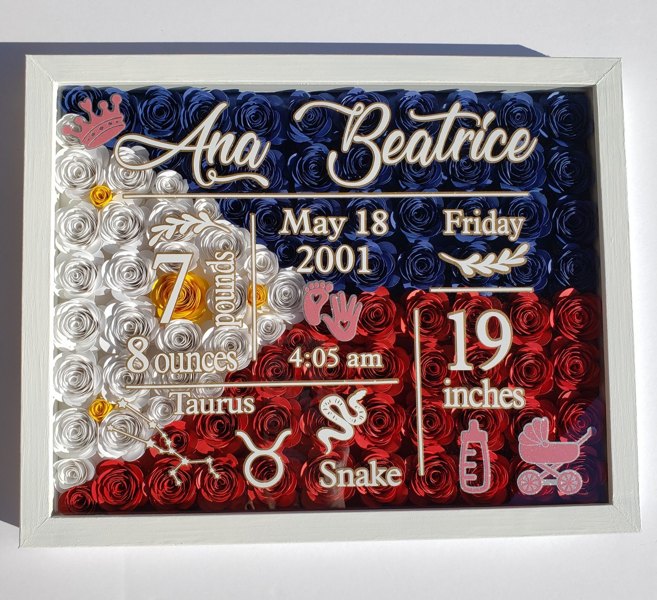 Baby Birth Stat Shadow Box Baby Announcement Custom Gift for Decorating ...