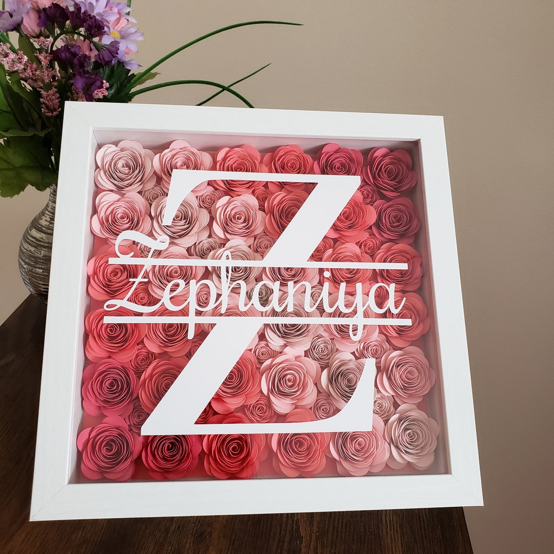Initial Name Custom Shadow Box Birthday Flower Wall Art, Gift for ...