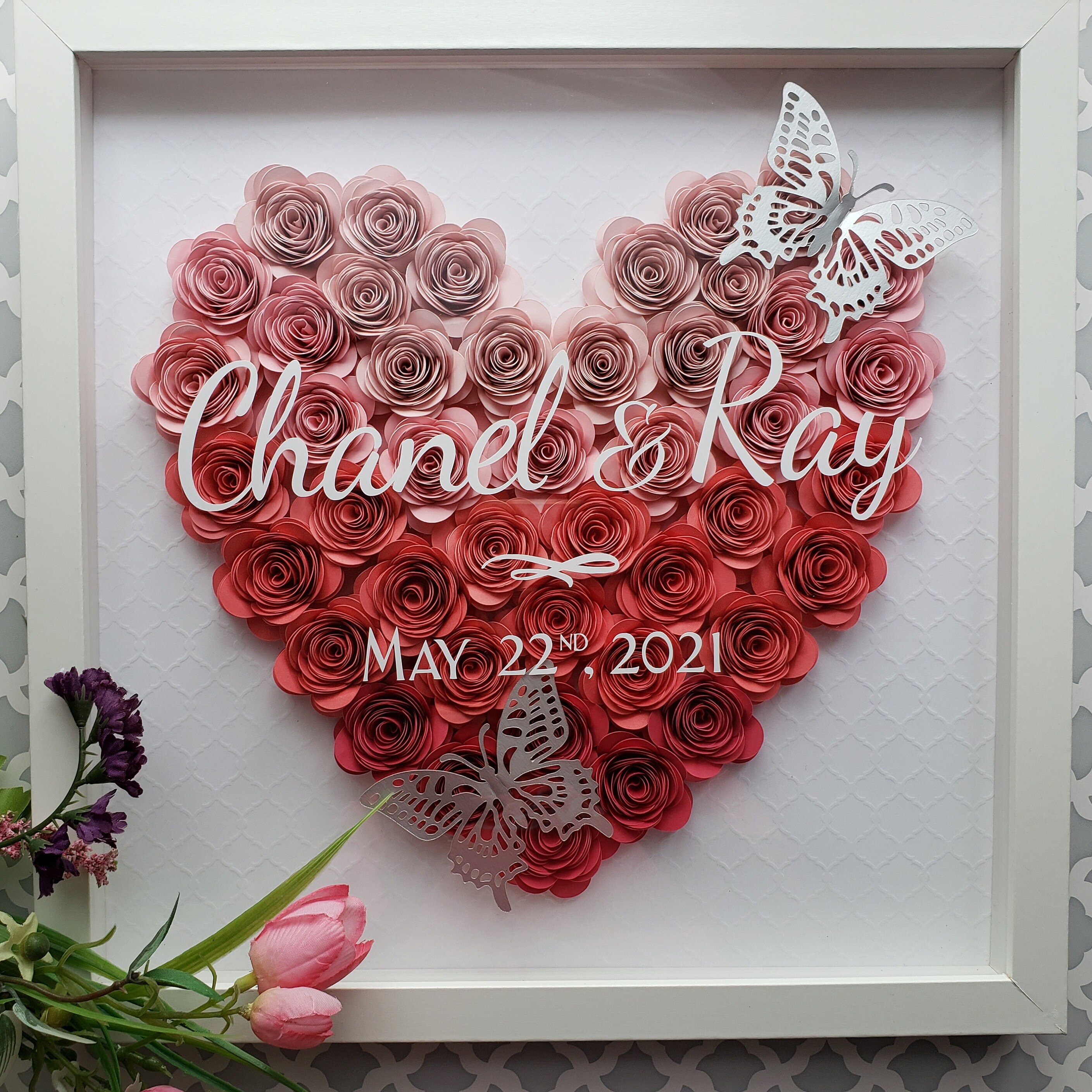Heart Flower Shadowbox Personalized Flower Box for Anniversary Birthday ...