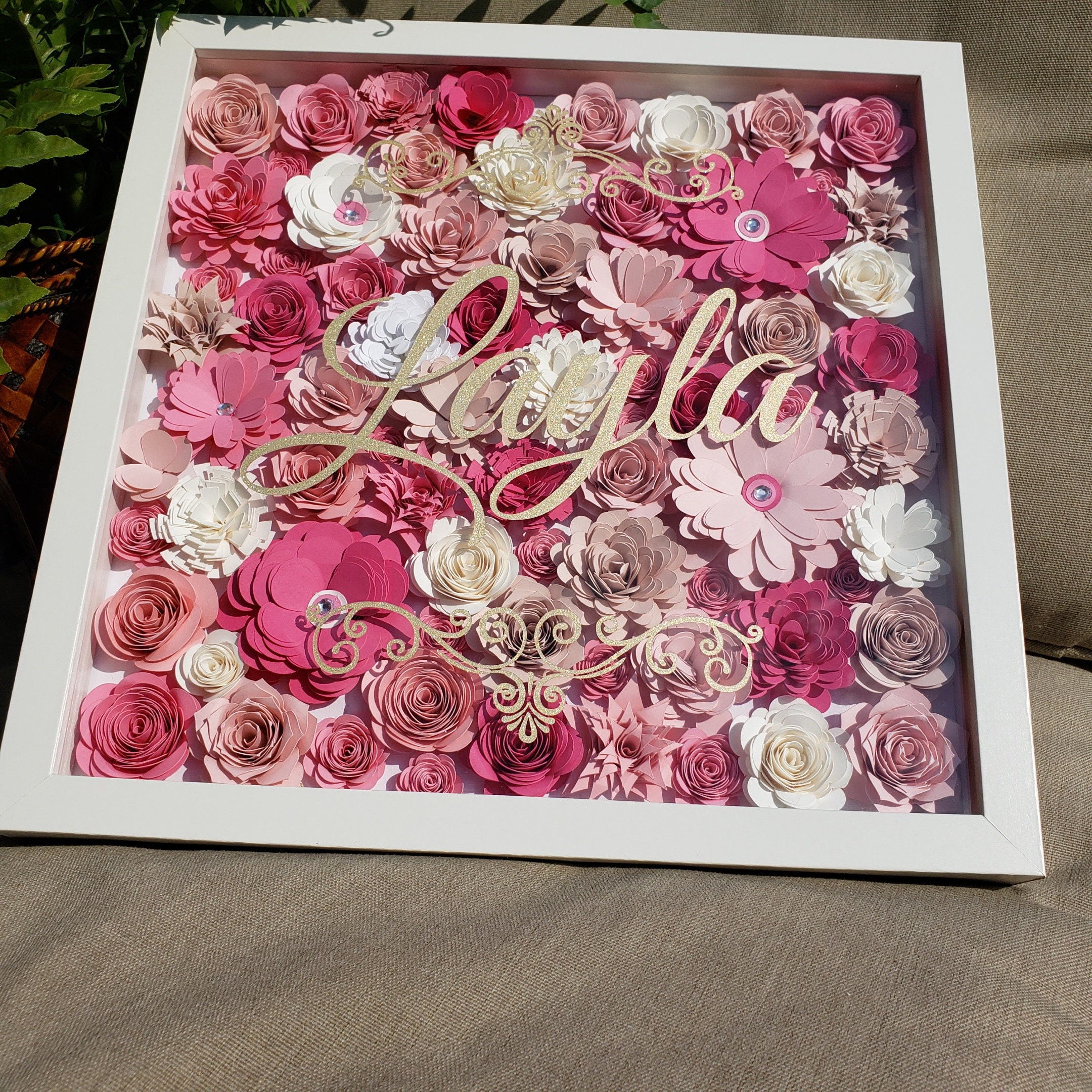 Personalized Name Shadow Box Custom Flower Shadow Box Birthday Anniversary Wedding Graduation ...