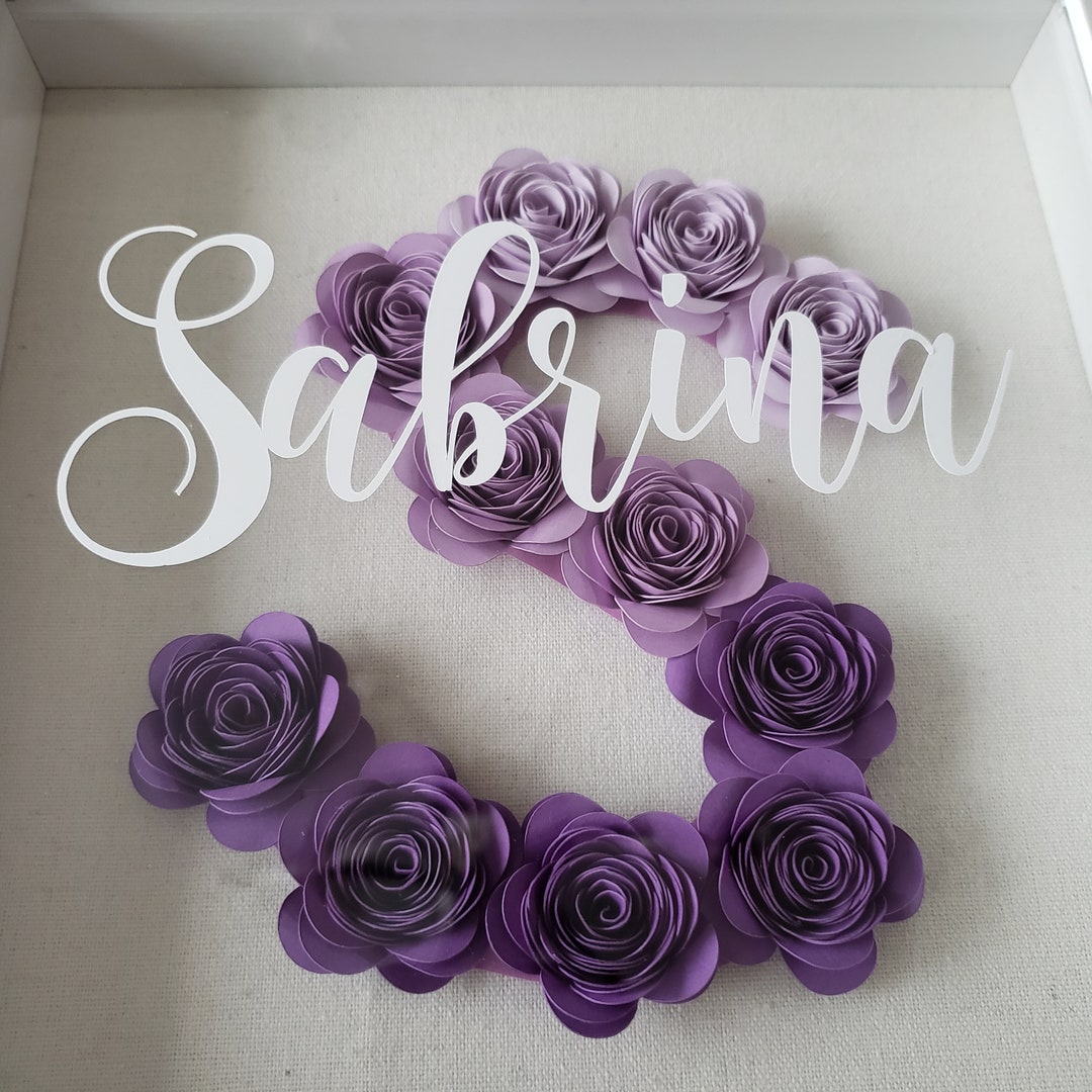 Initial Name Custom Shadow Box Birthday Personalized Flower Shadow Box ...