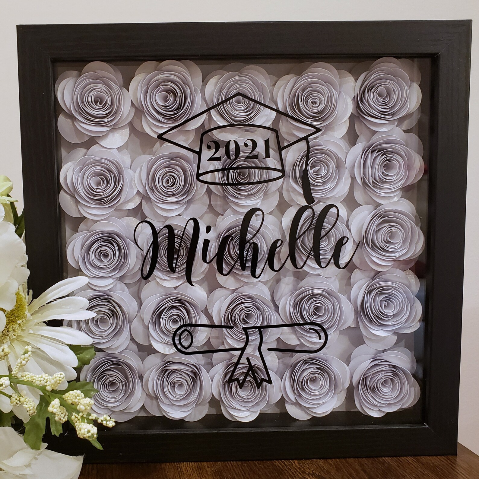 Graduation Shadow Box Custom Flower Shadowbox Gift for Valentine's Day ...